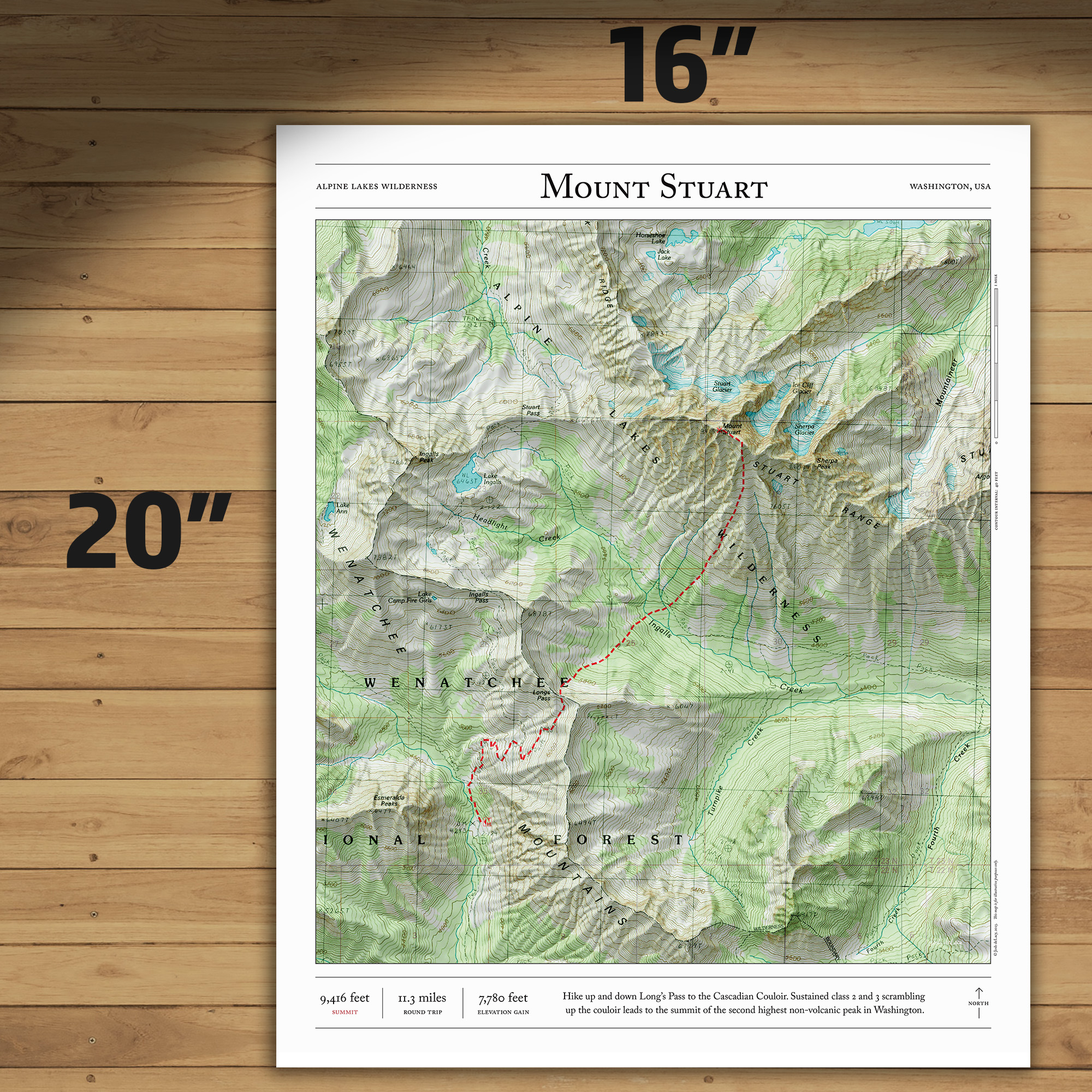 Mt. Stuart: Cascadian Couloir – Trail map prints – Paper Cairns