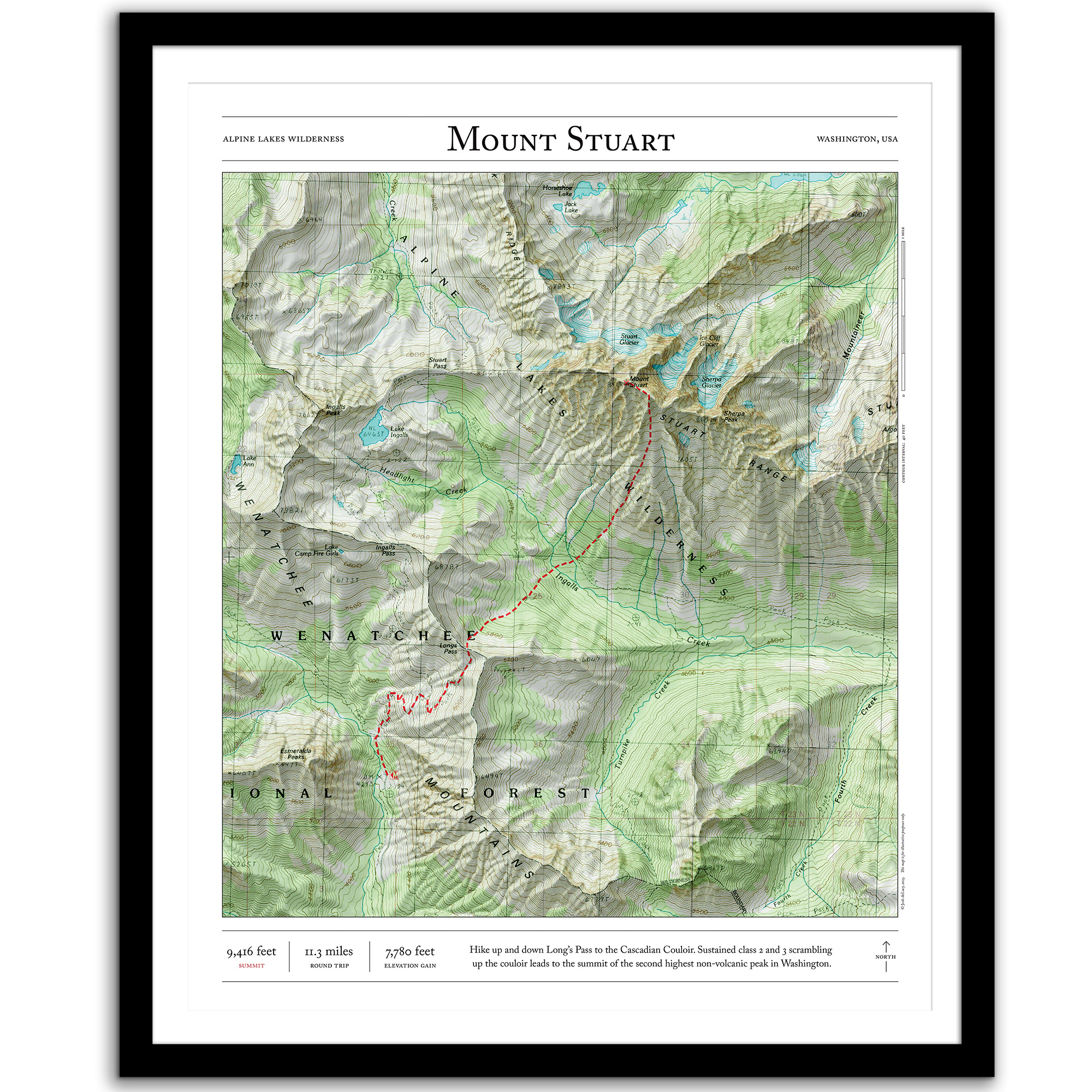 Mt. Stuart: Cascadian Couloir – Trail map prints – Paper Cairns