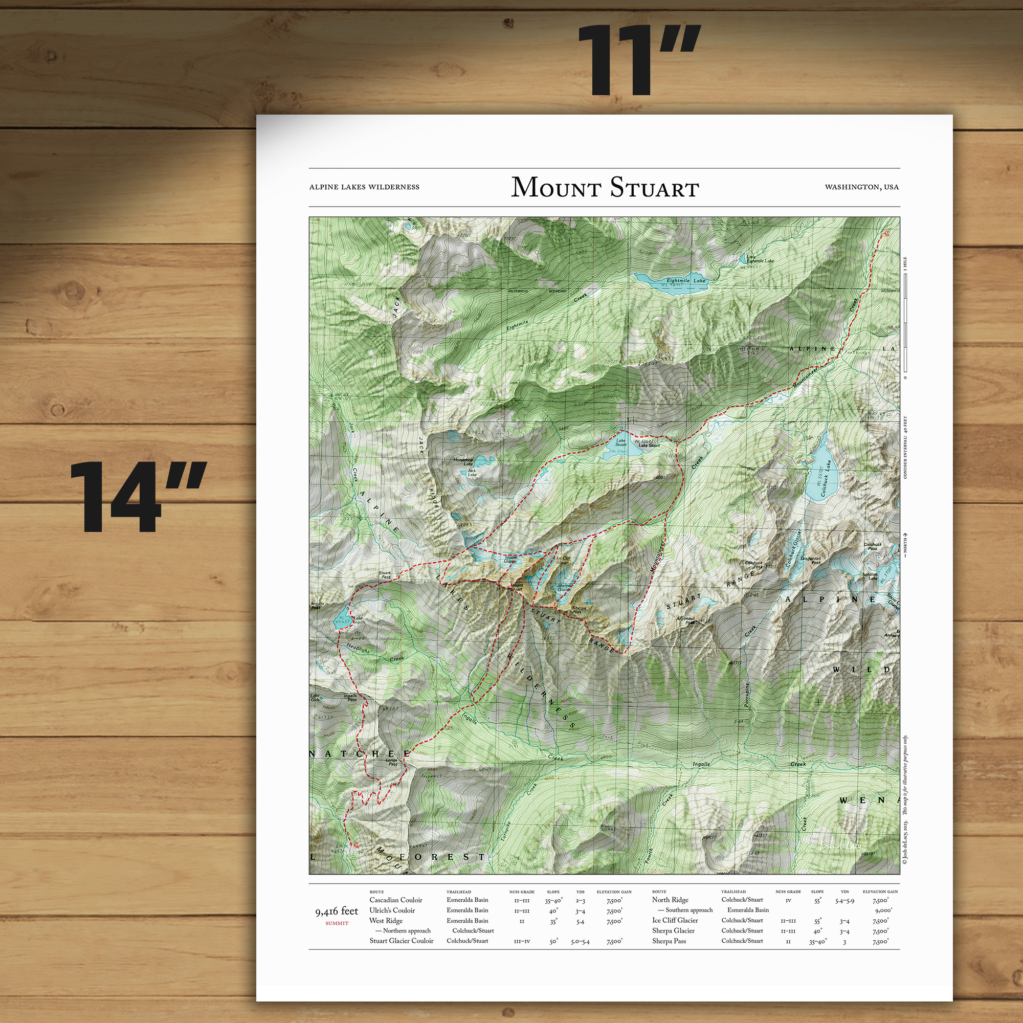 Mt. Stuart: Mountaineer’s Map – Trail map prints – Paper Cairns
