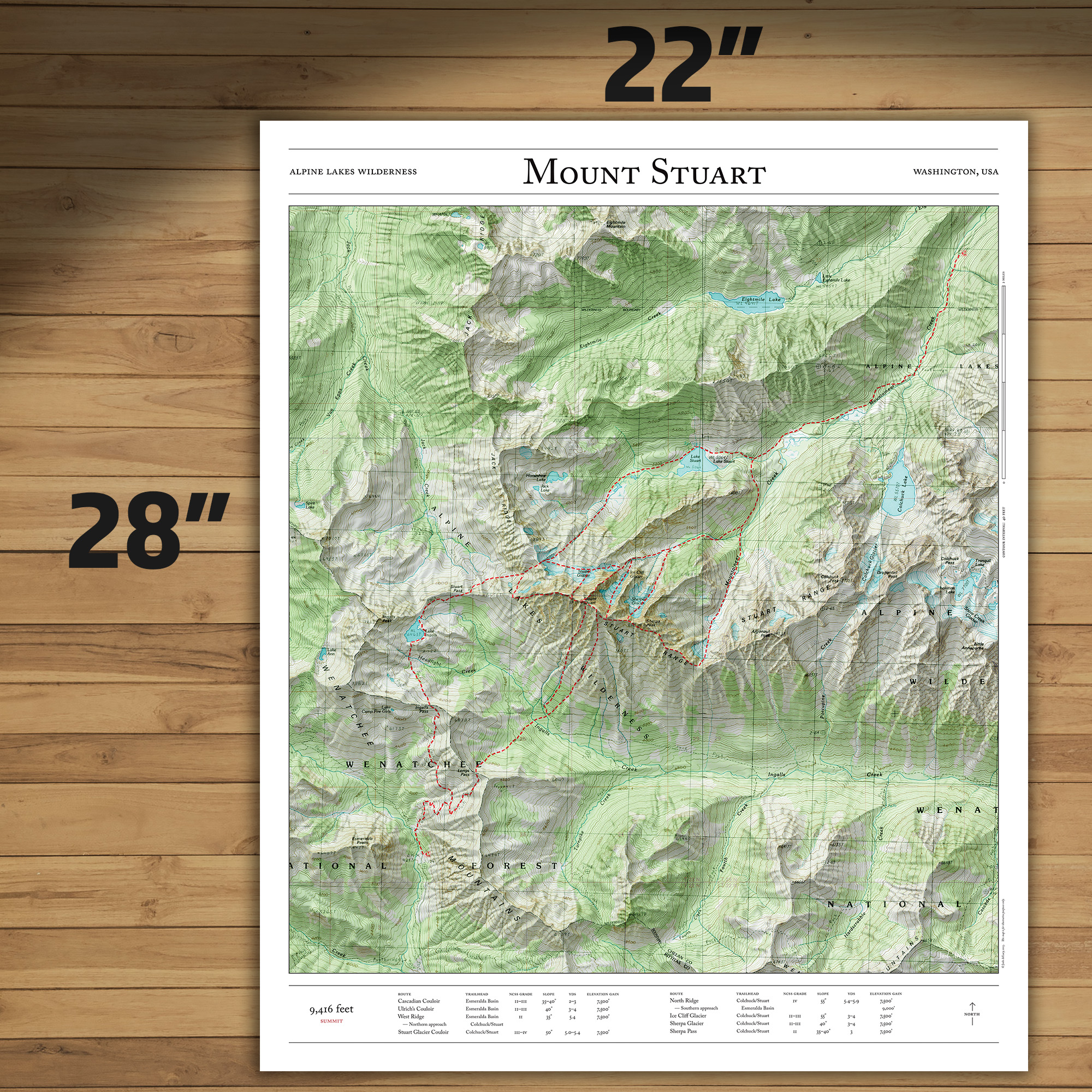 Mt. Stuart: Mountaineer’s Map – Trail map prints – Paper Cairns