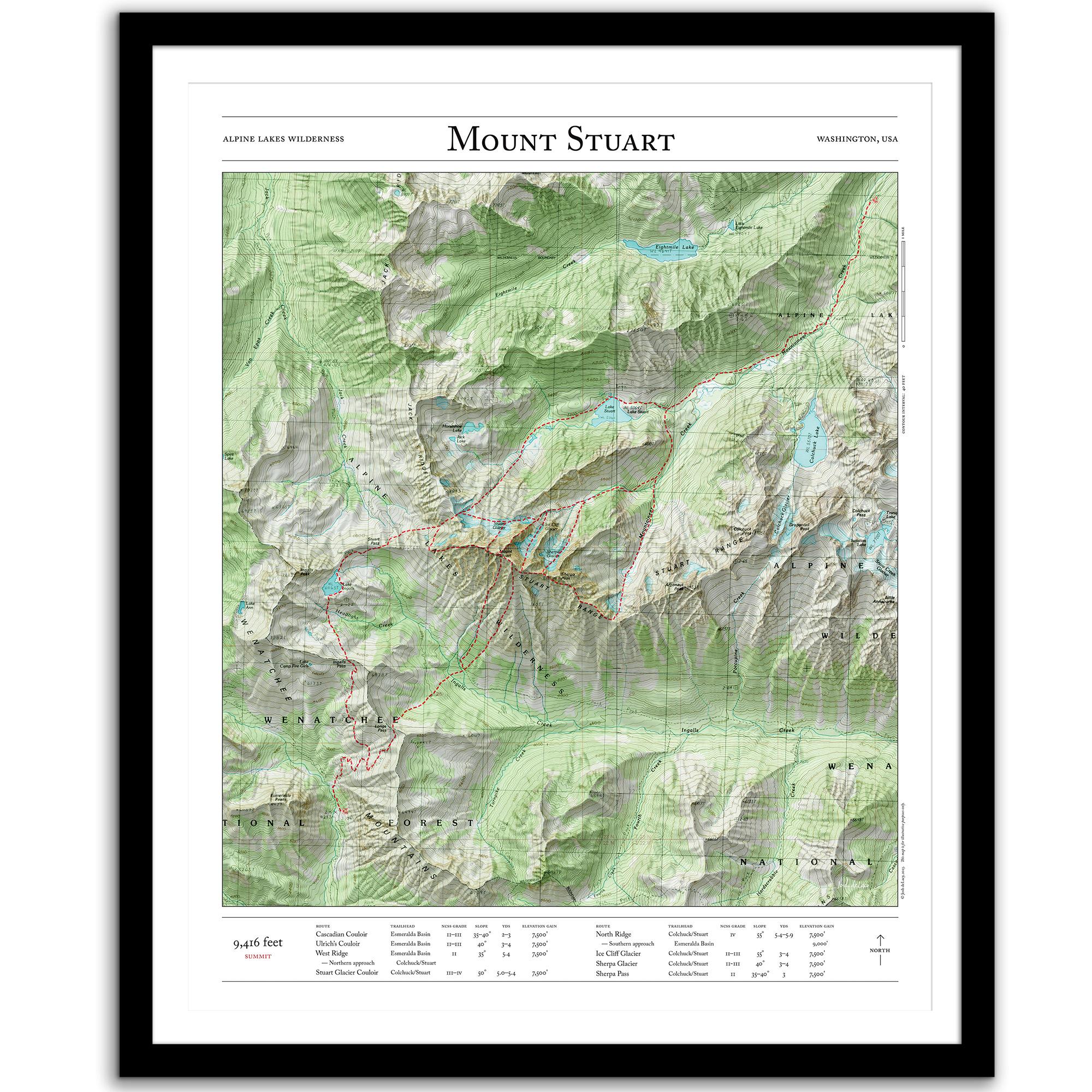Mt. Stuart: Mountaineer’s Map – Trail map prints – Paper Cairns