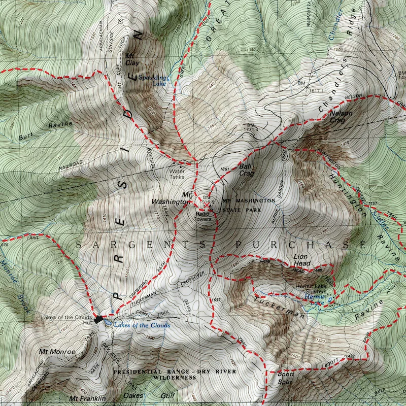 Mt. Washington Mountaineer’s Map – Trail map prints – Paper Cairns