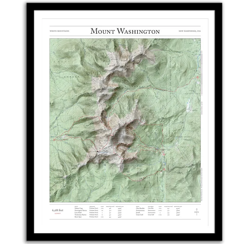 Mt. Washington Mountaineer’s Map – Trail map prints – Paper Cairns